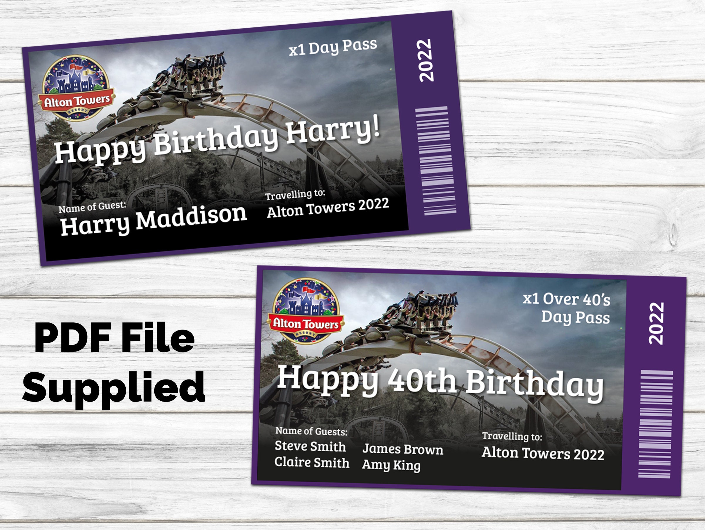 Print At Home Alton Towers Ticket Birthday Or Surprise Pdf Etsy Uk