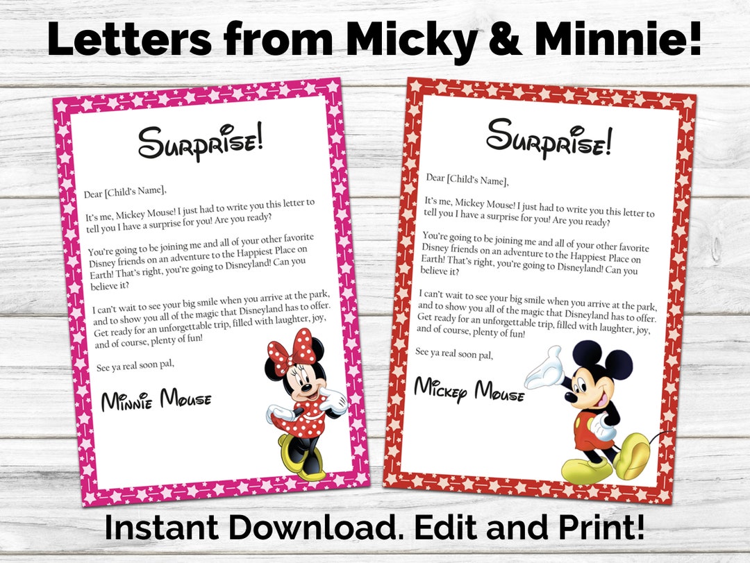 Editable Letters From Mickey & Minnie Special Surprise - Etsy