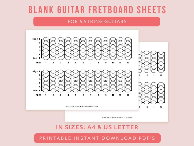 Guitar Learning Bundle – Printable Chord Charts, Fretboard Diagrams and ...