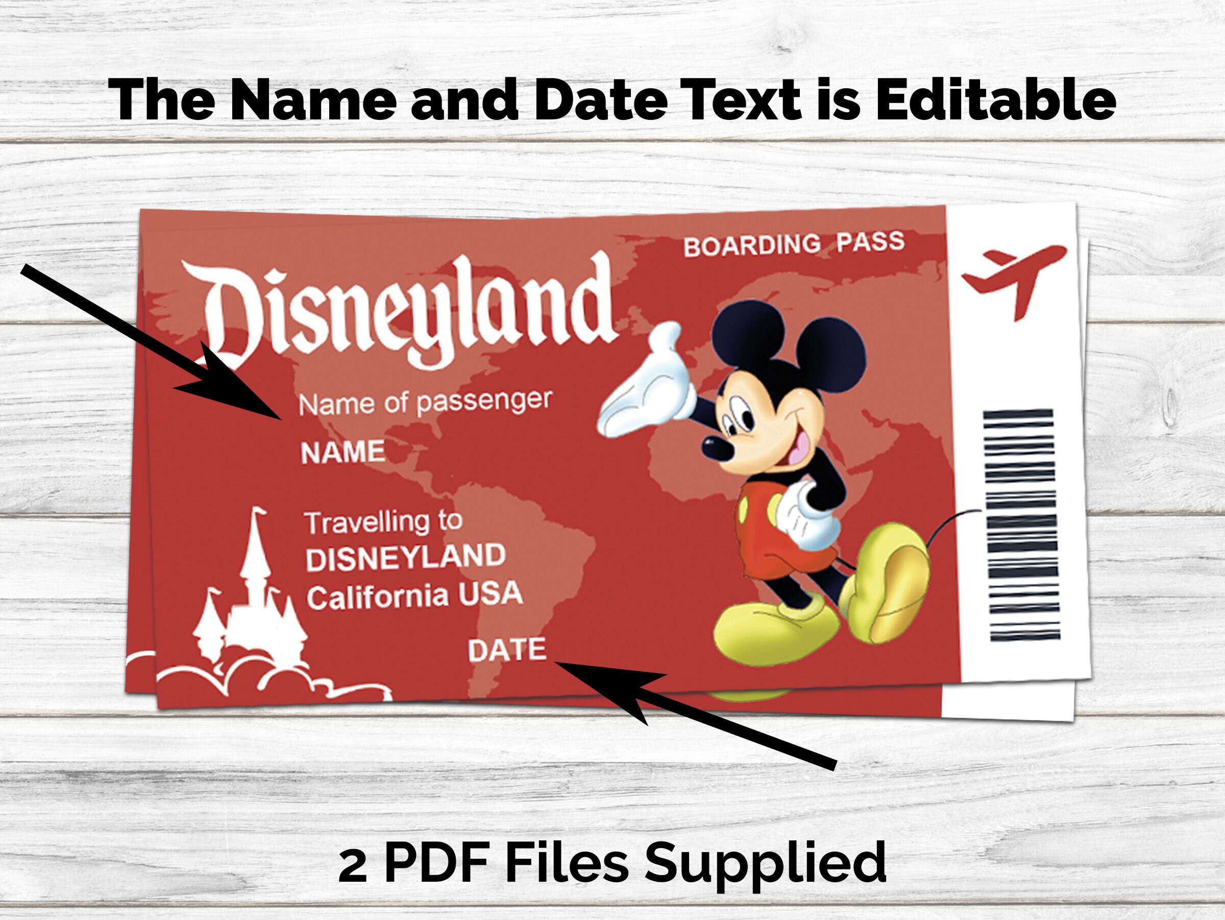 Editable Mickey & Minnie Boarding Passes, California Theme Park Special ...