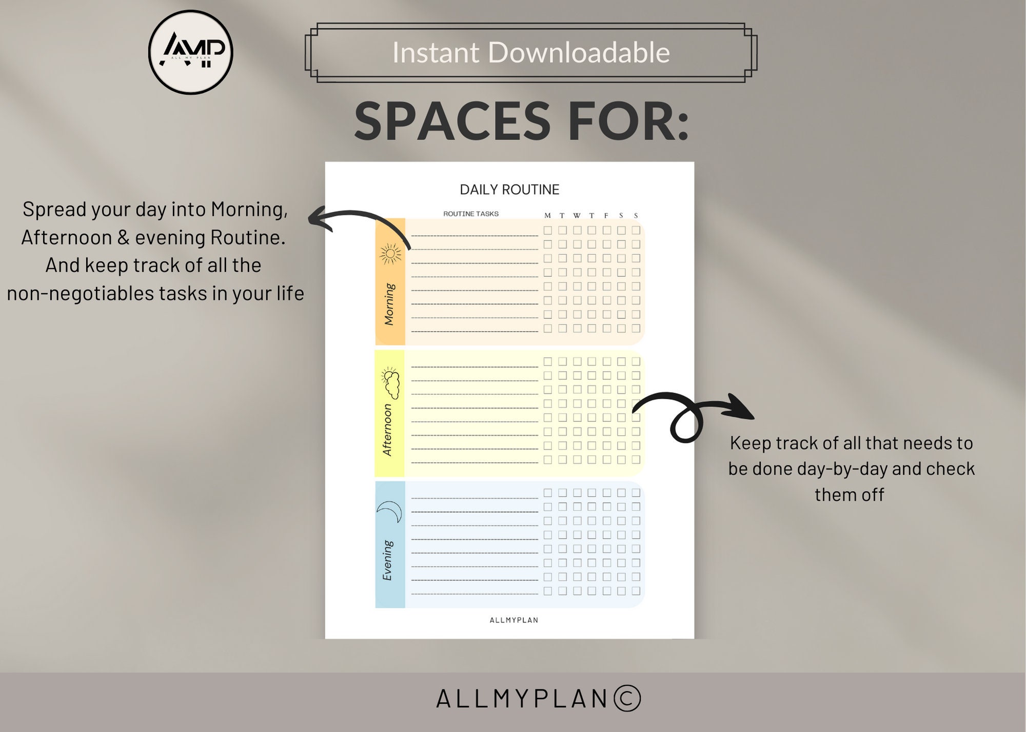 Daily Routine Checklist, Habit Tracker, Morning Afternoon Evening ...