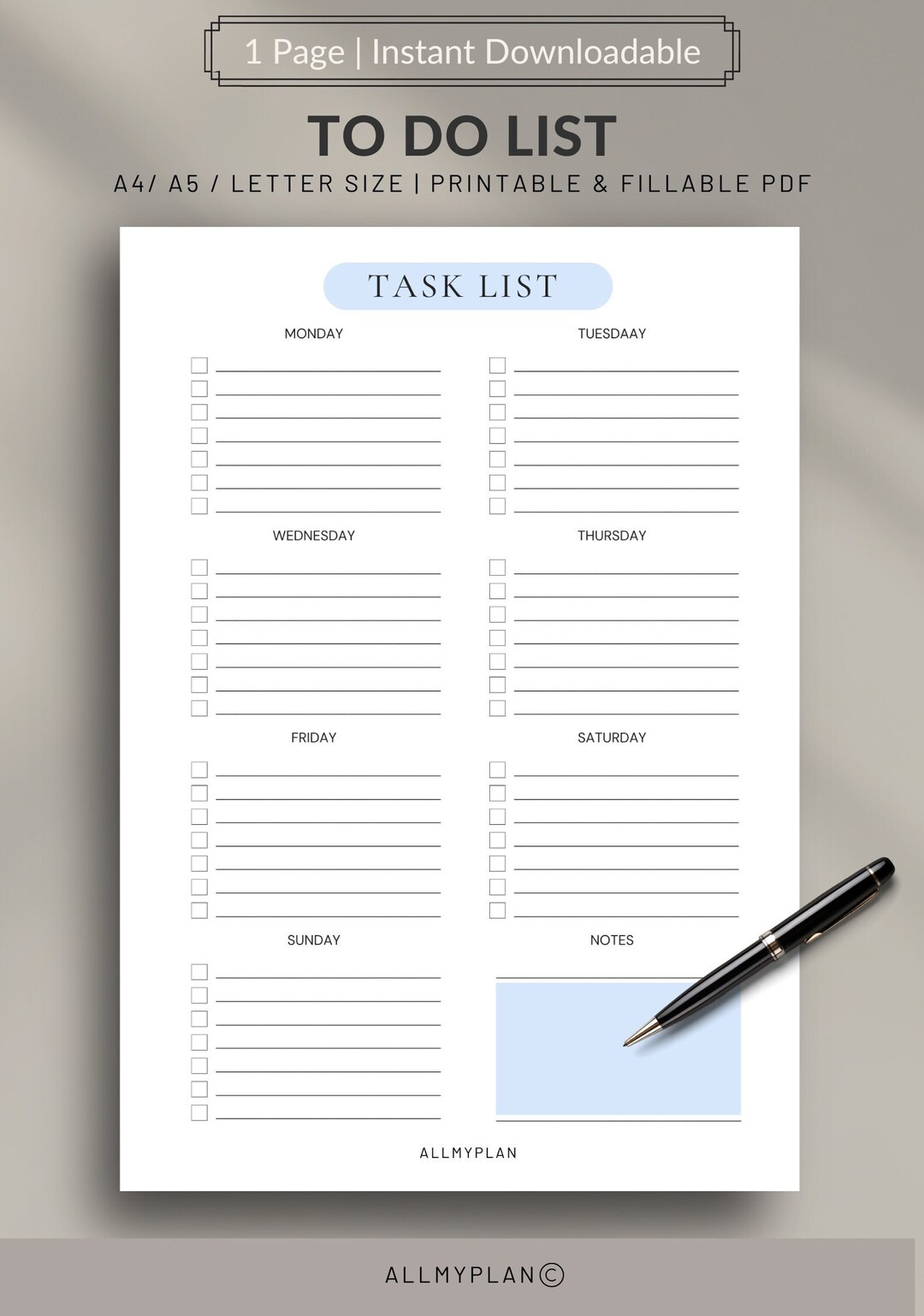 Weekly Task List Template Daily Checklist Weekly to Do - Etsy