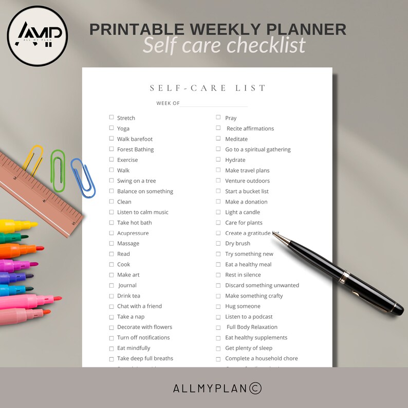 Printable Weekly Self-care Planner Wellness Template - Etsy