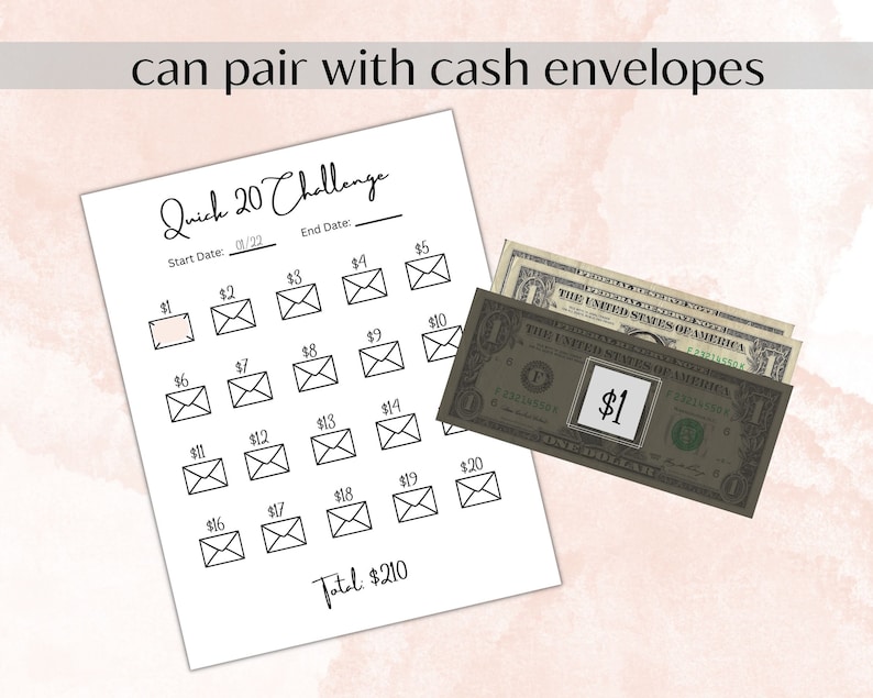 Quick 20 Envelope Savings Challenge Printable, Savings Challenge | A4 ...