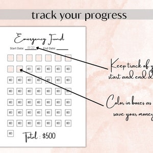 500 Dollar Mini Emergency Fund Savings Challenge Printable, Savings ...