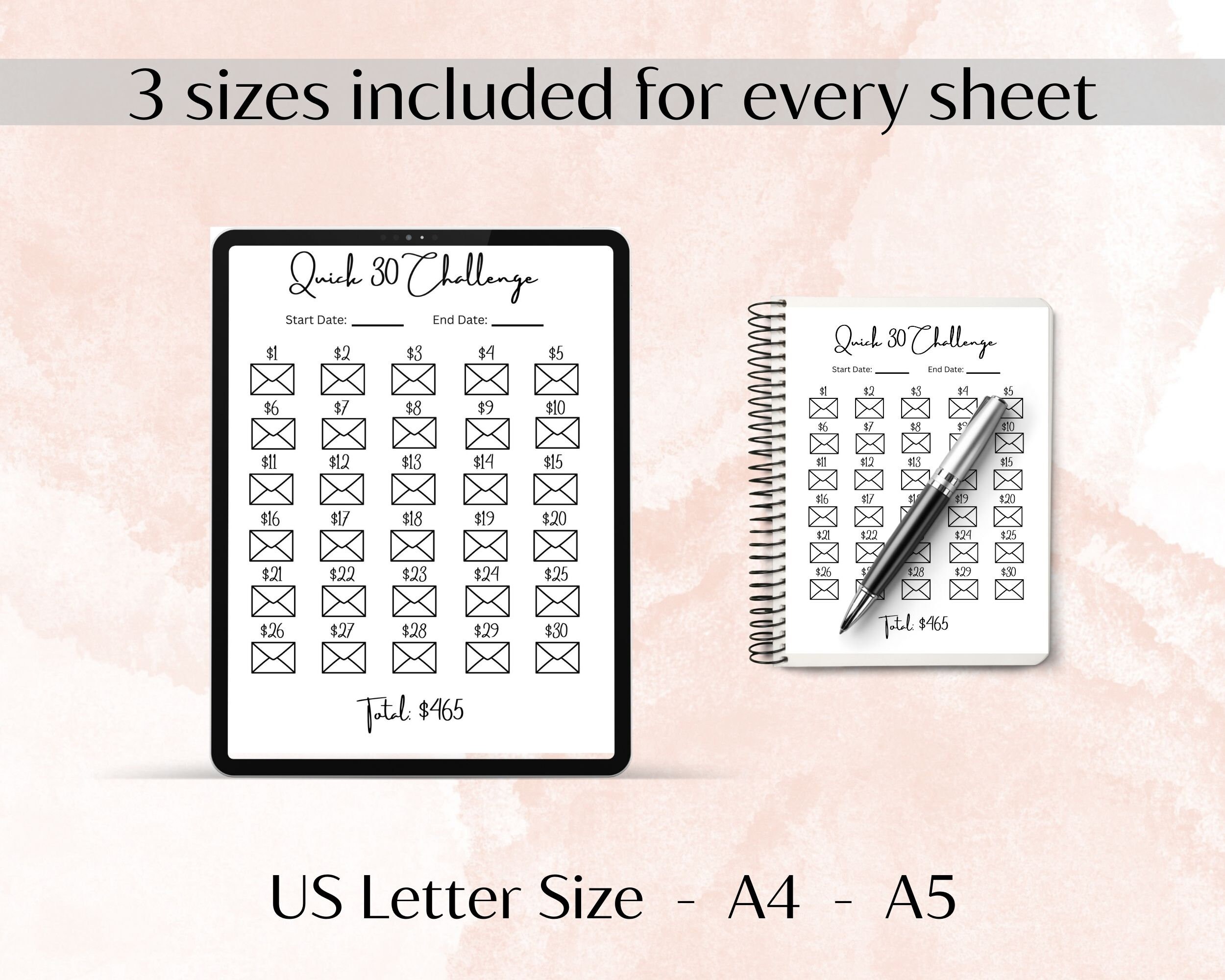 Quick 30 Envelope Savings Challenge Printable, Savings Challenge | A4 ...
