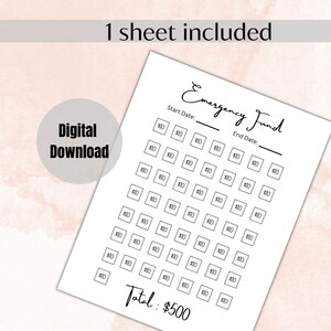 500 Dollar Mini Emergency Fund Savings Challenge Printable, Savings ...
