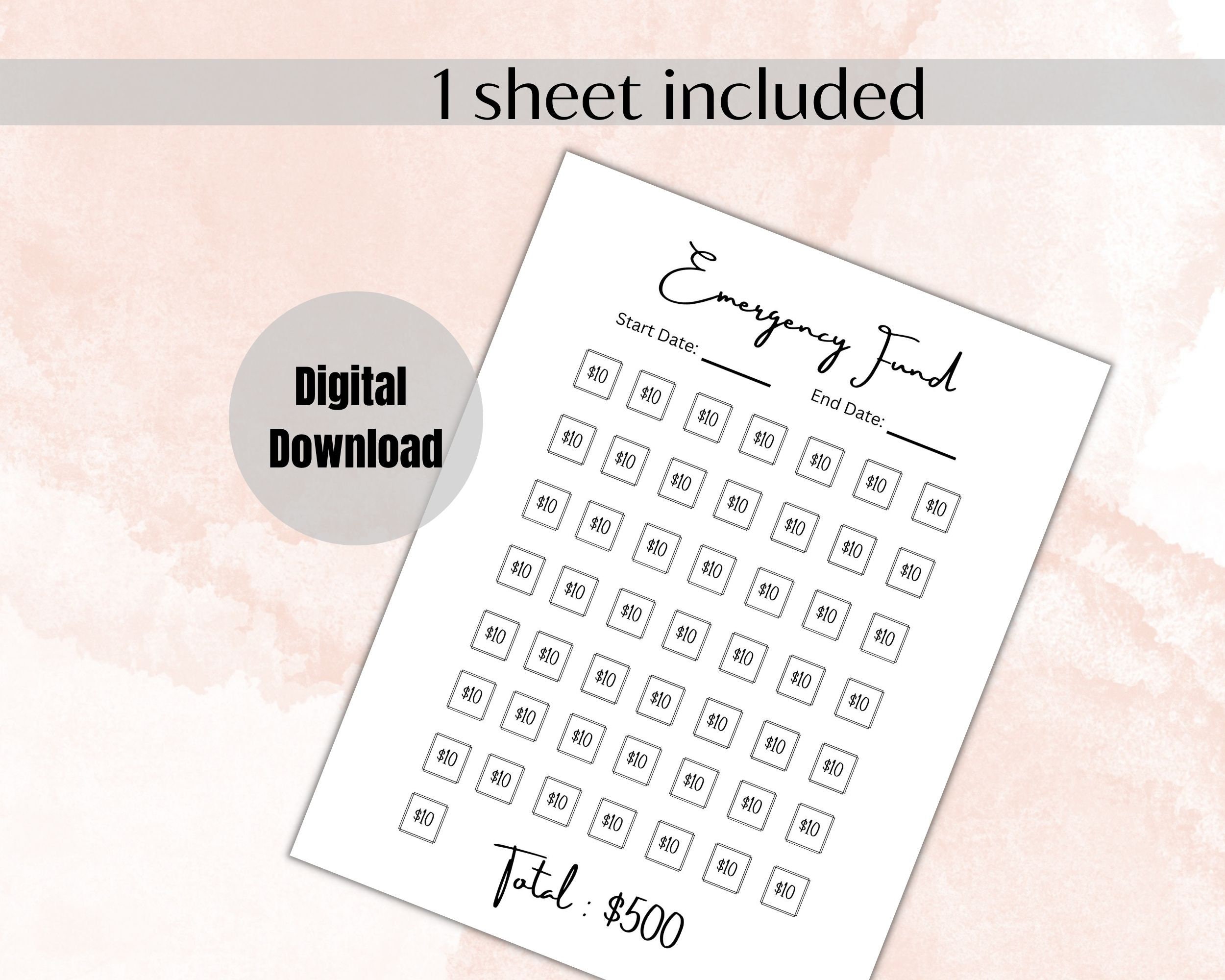 500 Dollar Mini Emergency Fund Savings Challenge Printable, Savings ...