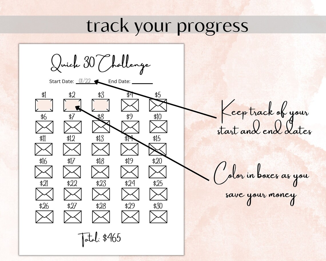 Quick 30 Envelope Savings Challenge Printable, Savings Challenge | A4 ...