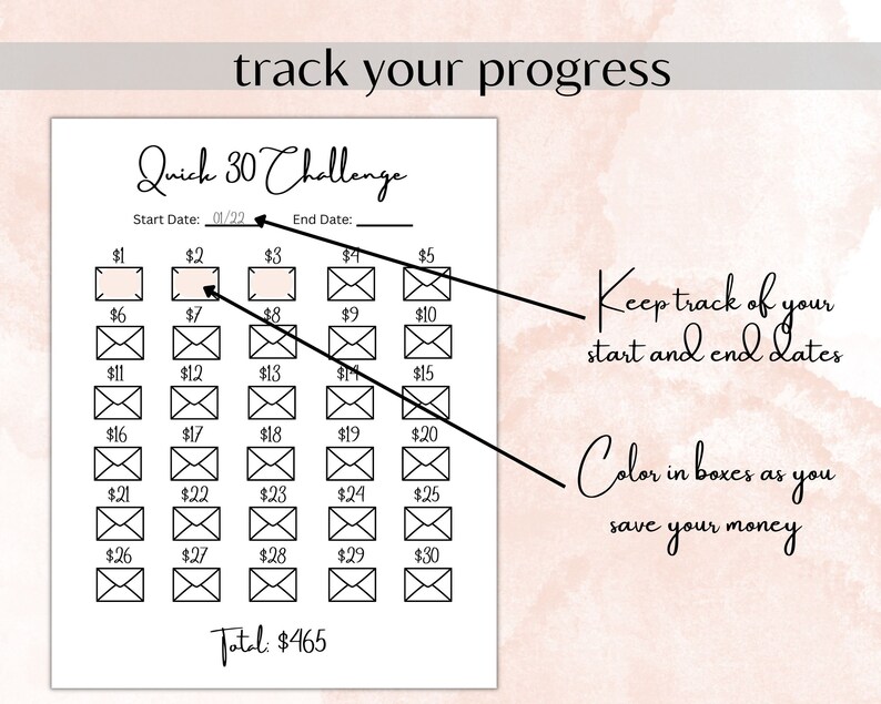 Quick 30 Envelope Savings Challenge Printable, Savings Challenge | A4 ...