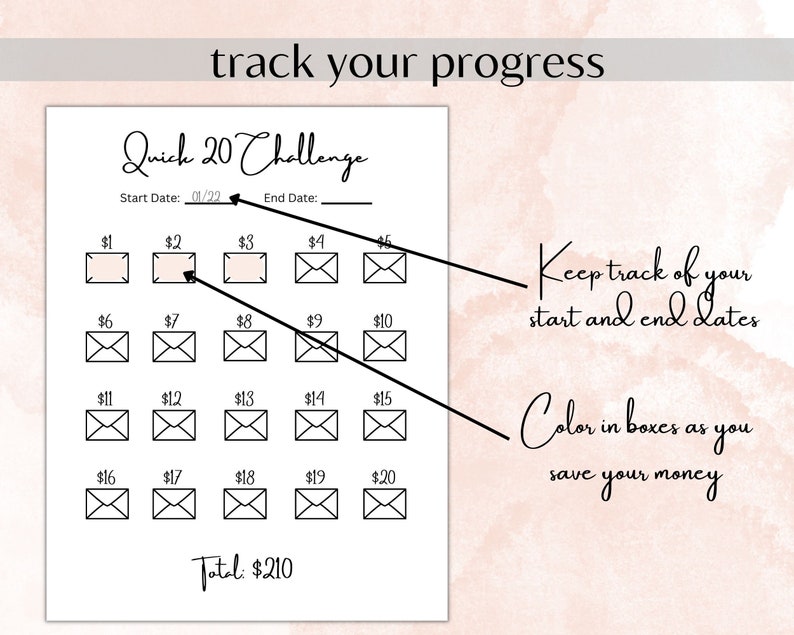 Quick 20 Envelope Savings Challenge Printable, Savings Challenge | A4 ...