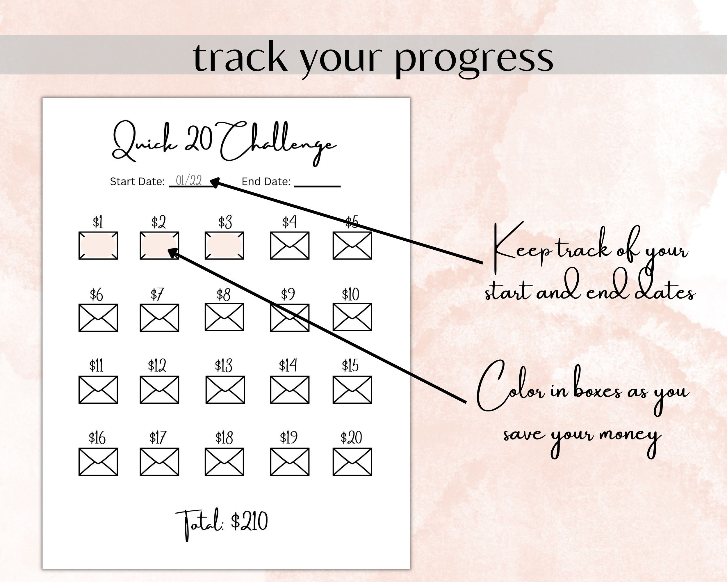 Quick 20 Envelope Savings Challenge Printable, Savings Challenge | A4 ...