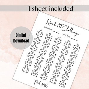 Quick 30 Envelope Savings Challenge Printable, Savings Challenge | A4 ...