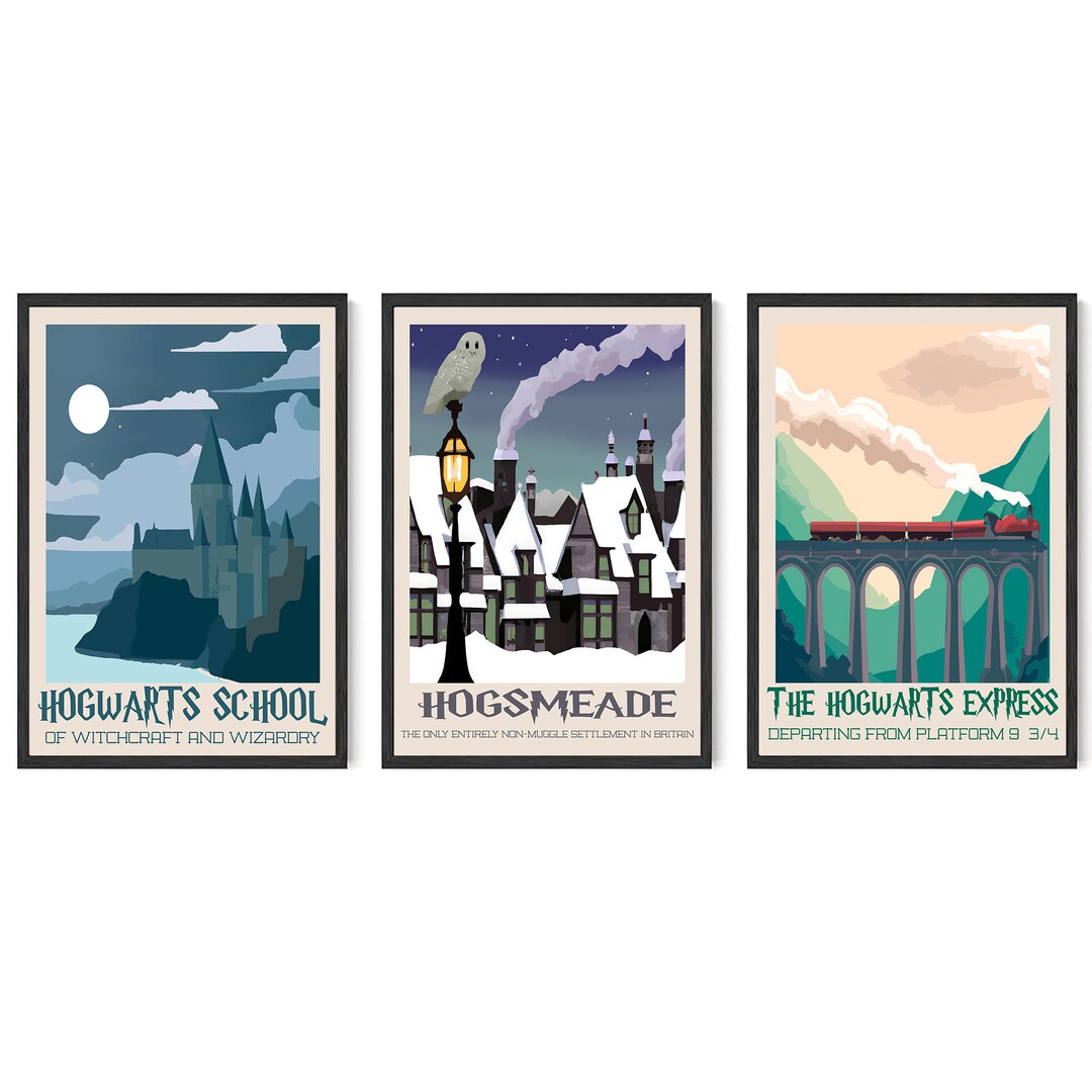 Wizards Travel Poster Set of 3 Hogsmeade Poster Wizards School Poster ...