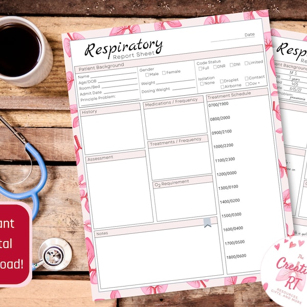 Respiratory Therapy Report Sheet - Etsy