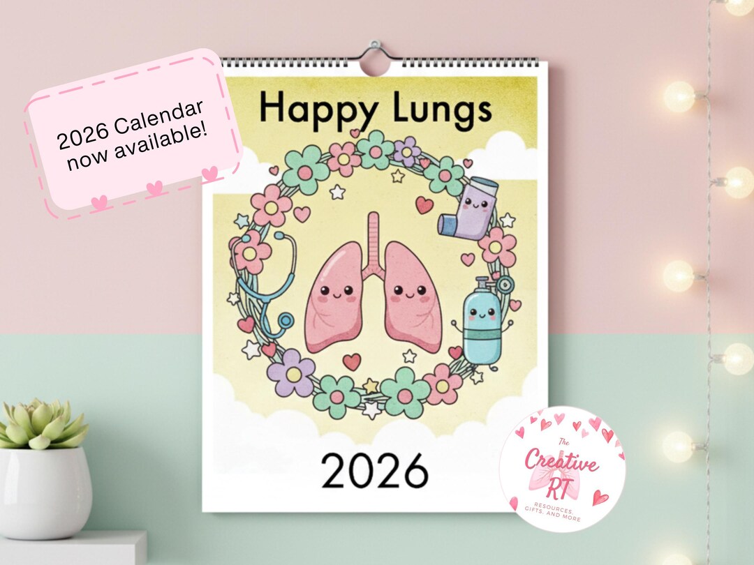 2026 Pastel Kawaii Wall Calendar | Adorable Lungs Art for Rts, Nurses ...