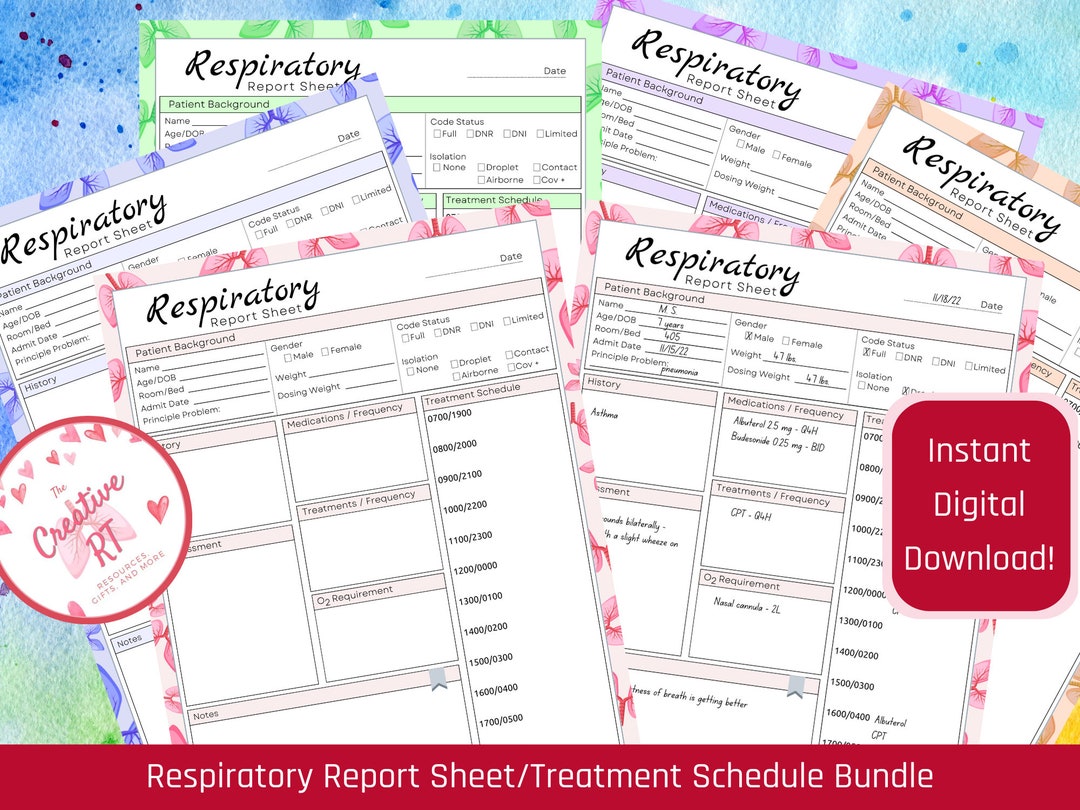 Respiratory Therapy Report Sheet Bundle, Respiratory Treatment Schedule ...