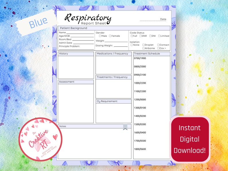 Respiratory Therapist Report Sheet PDF - Printable RT Shift Planner ...