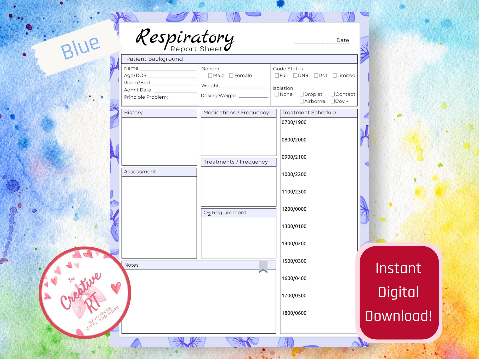 Respiratory Therapist Report Sheet – Printable RT Shift Planner ...