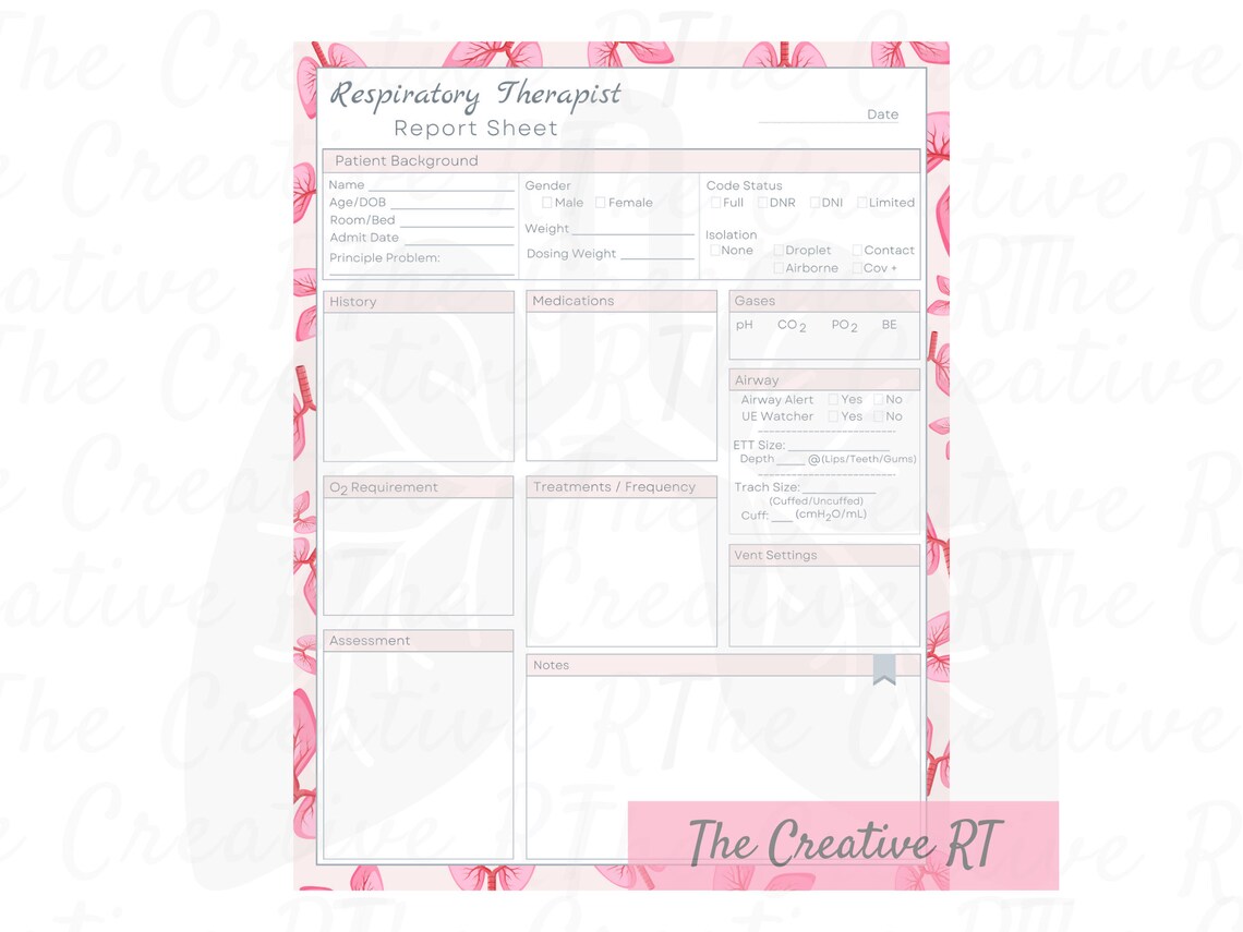 Respiratory Therapist Report Sheet Bundle, Printable RT Patient Report ...