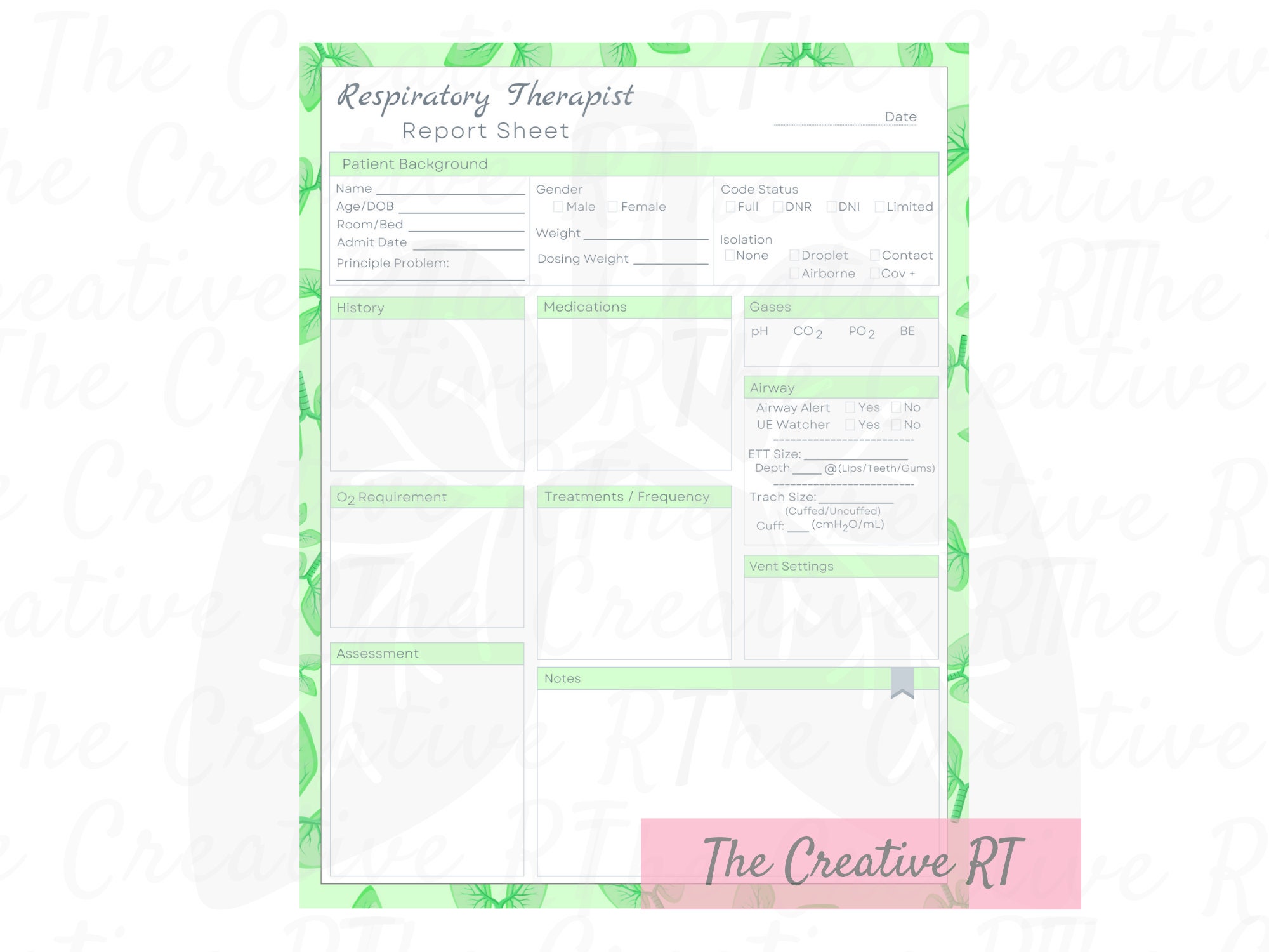 Respiratory Therapist Report Sheet Bundle, Printable RT Patient Report ...