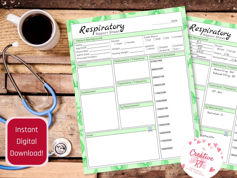 Respiratory Therapy Report Sheet Green, Respiratory Treatment Schedule ...
