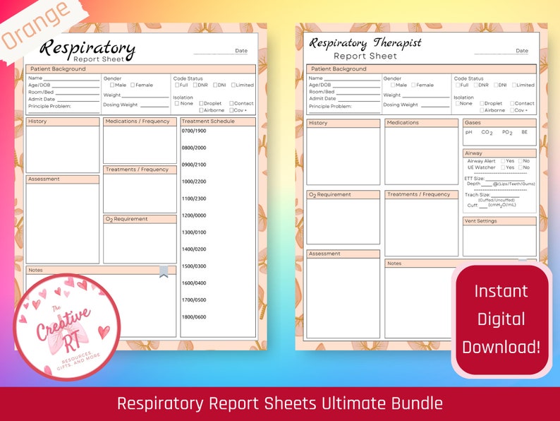 Respiratory Report Sheets Ultimate Bundle, Respiratory Treatment ...
