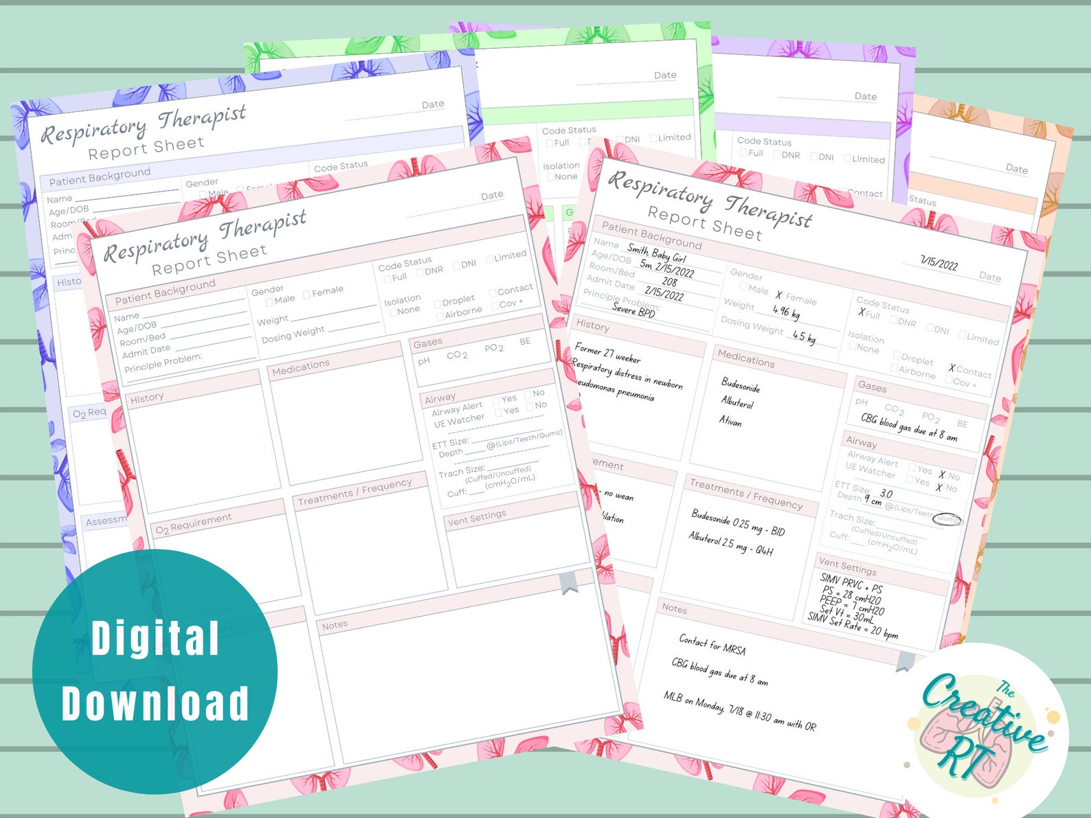 Respiratory Therapist Report Sheet Bundle, Printable RT Patient Report ...