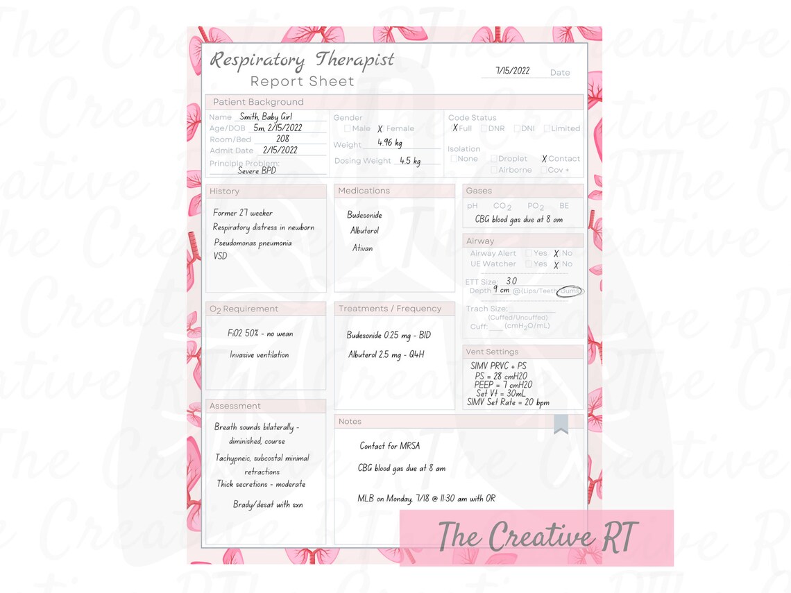 Respiratory Therapist Report Sheet - Pink - Etsy