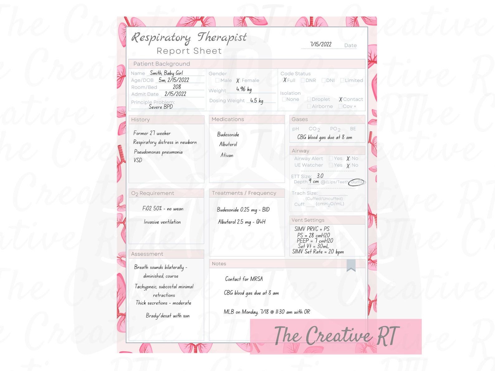 Respiratory Therapist Report Sheet Bundle, Printable RT Patient Report ...