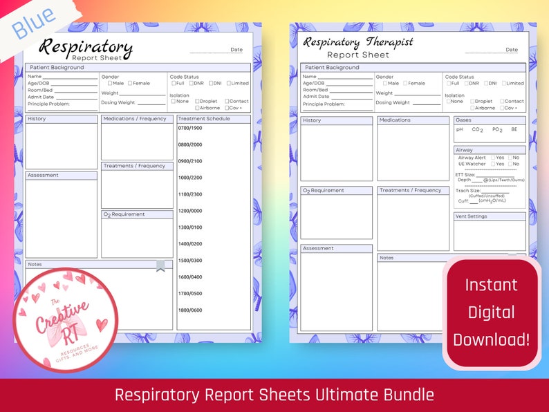 Respiratory Report Sheets Ultimate Bundle, Respiratory Treatment ...
