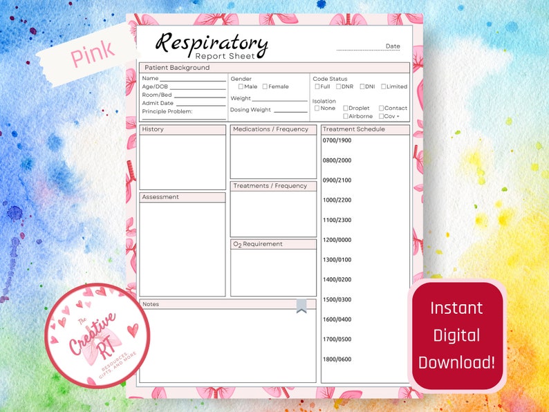 Respiratory Therapist Report Sheet – Printable RT Shift Planner ...