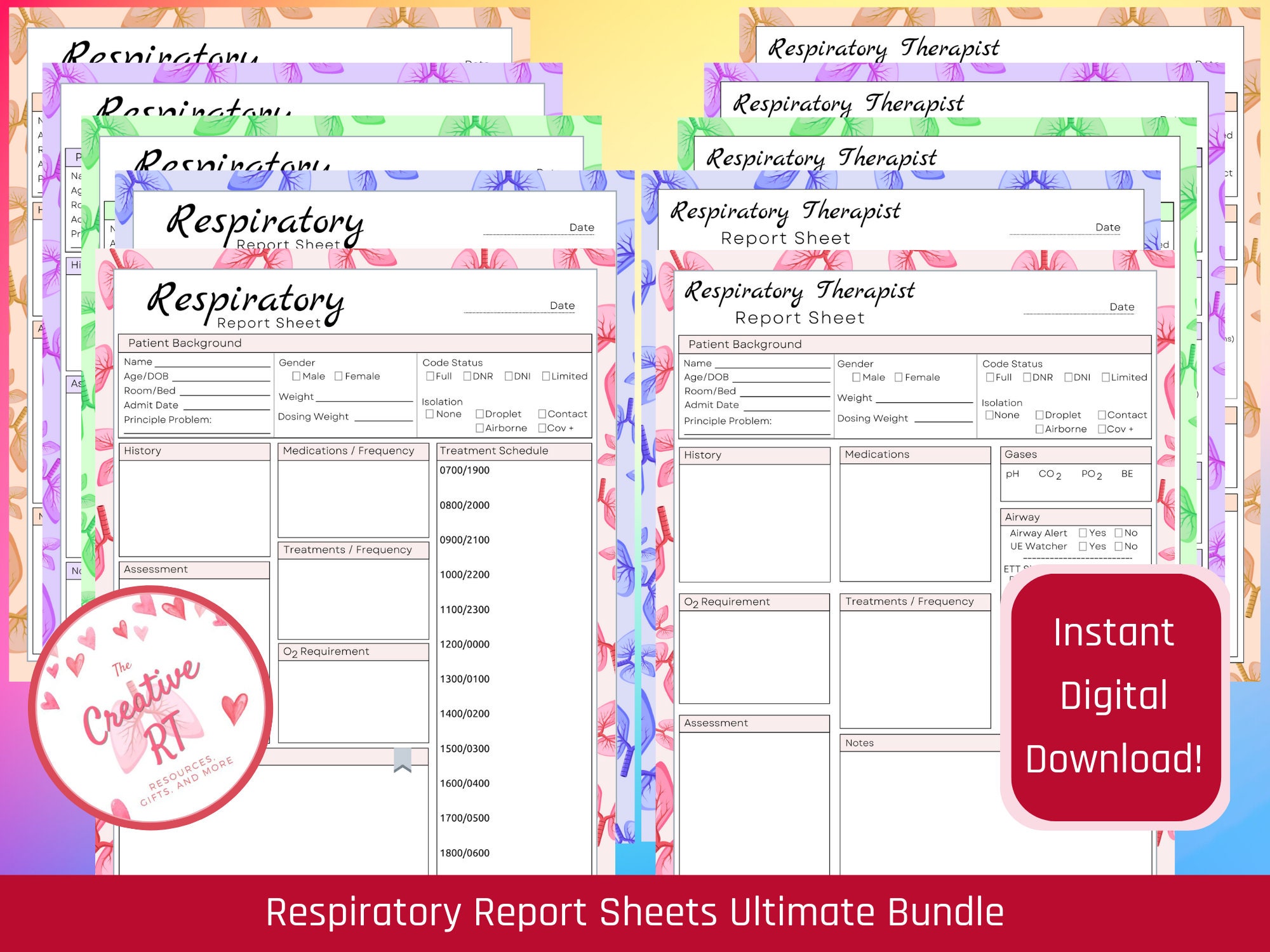 Respiratory Report Sheets Ultimate Bundle, Respiratory Treatment ...