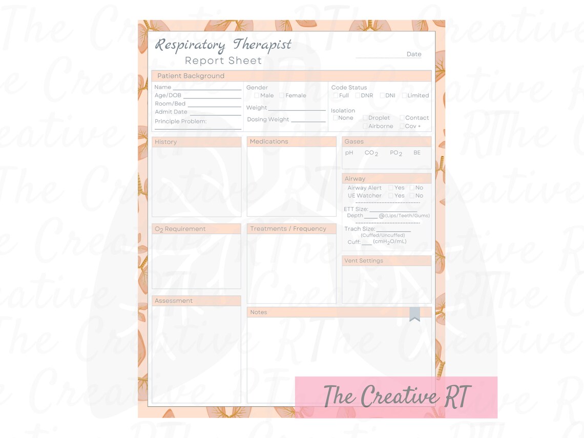 Respiratory Therapist Report Sheet Bundle, Printable RT Patient Report ...