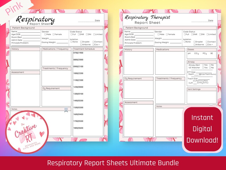 Respiratory Report Sheets Ultimate Bundle, Respiratory Treatment ...