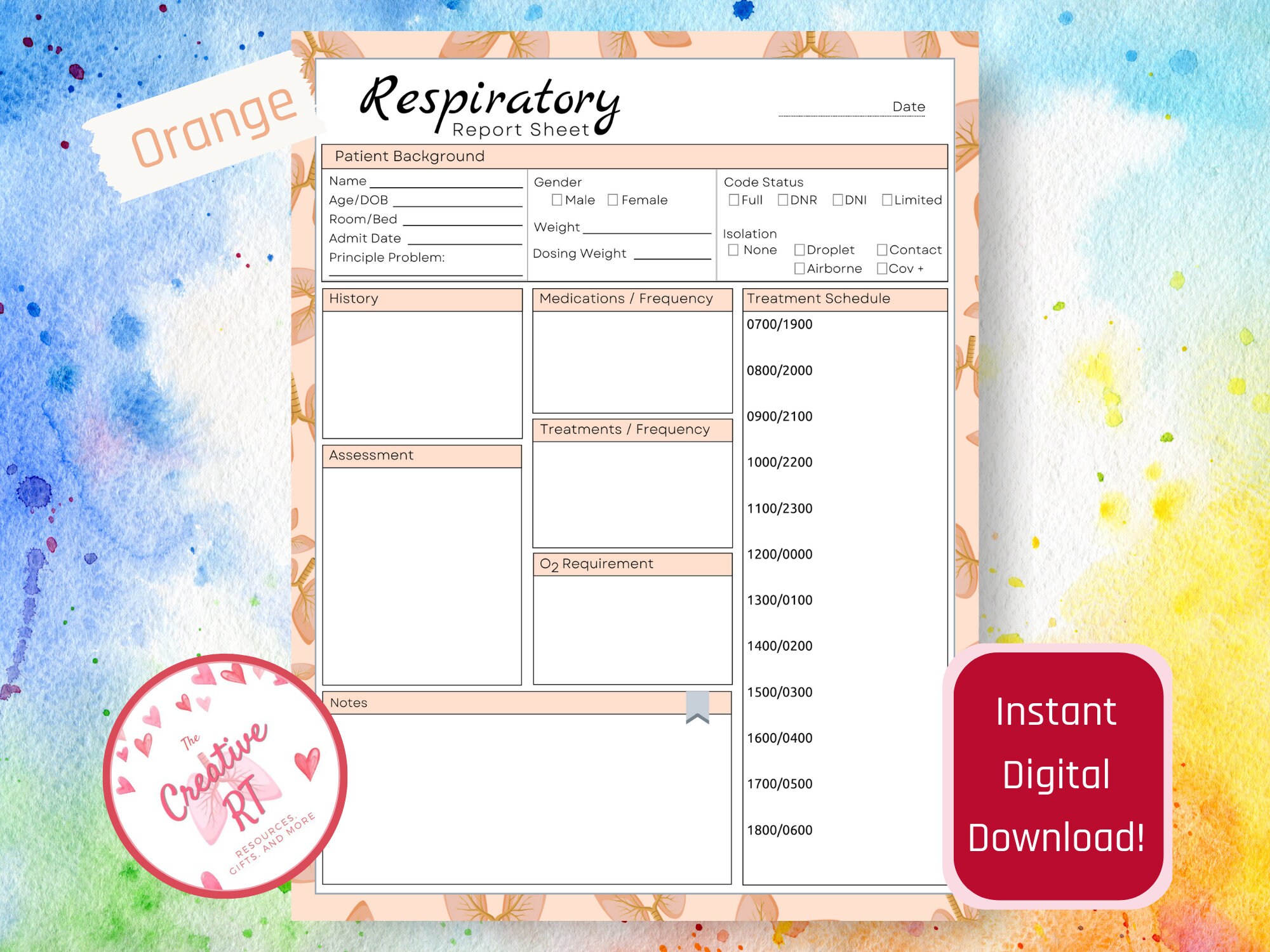 Respiratory Therapist Report Sheet – Printable RT Shift Planner ...