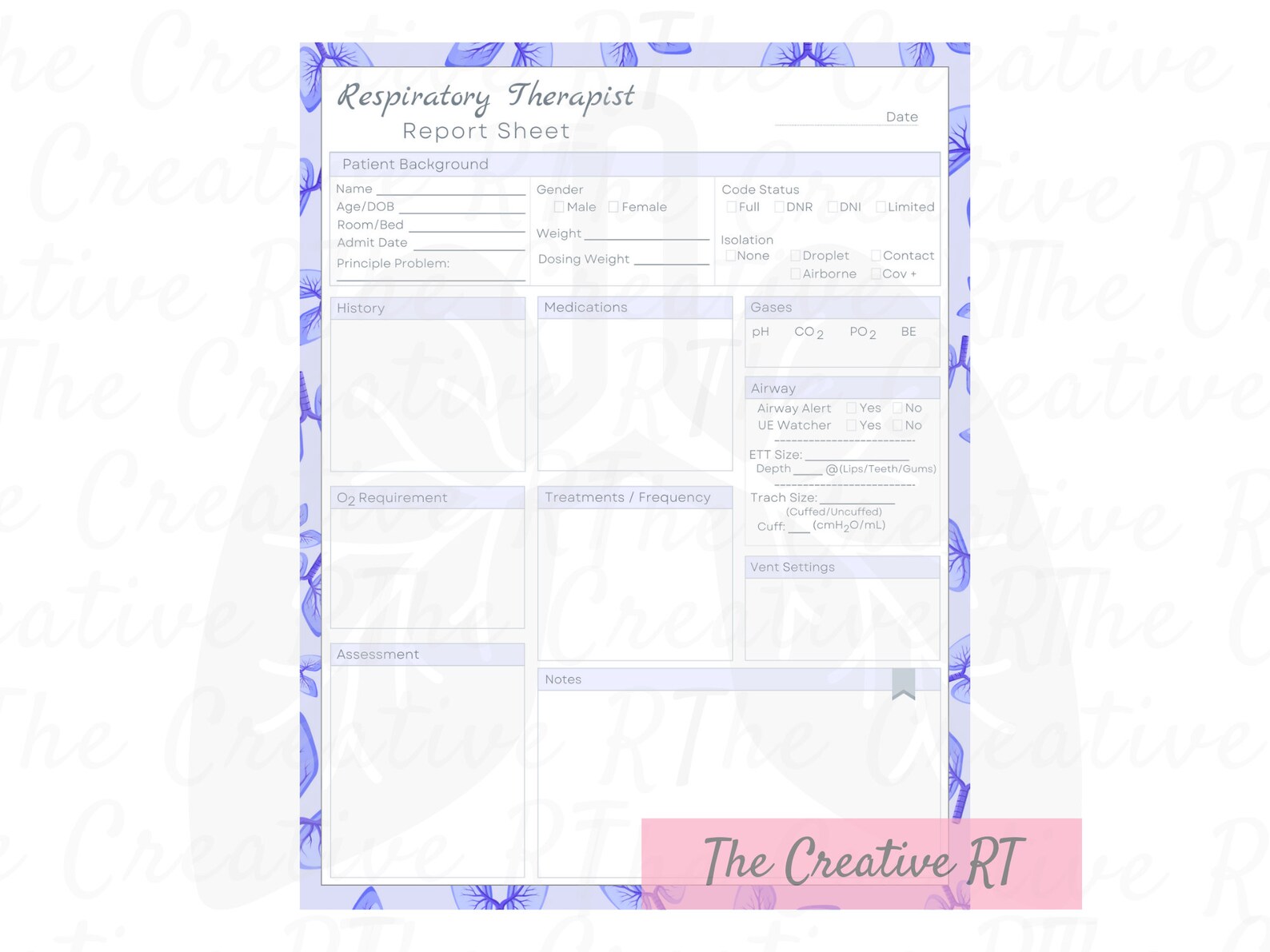 Respiratory Therapist Report Sheet Bundle, Printable RT Patient Report ...