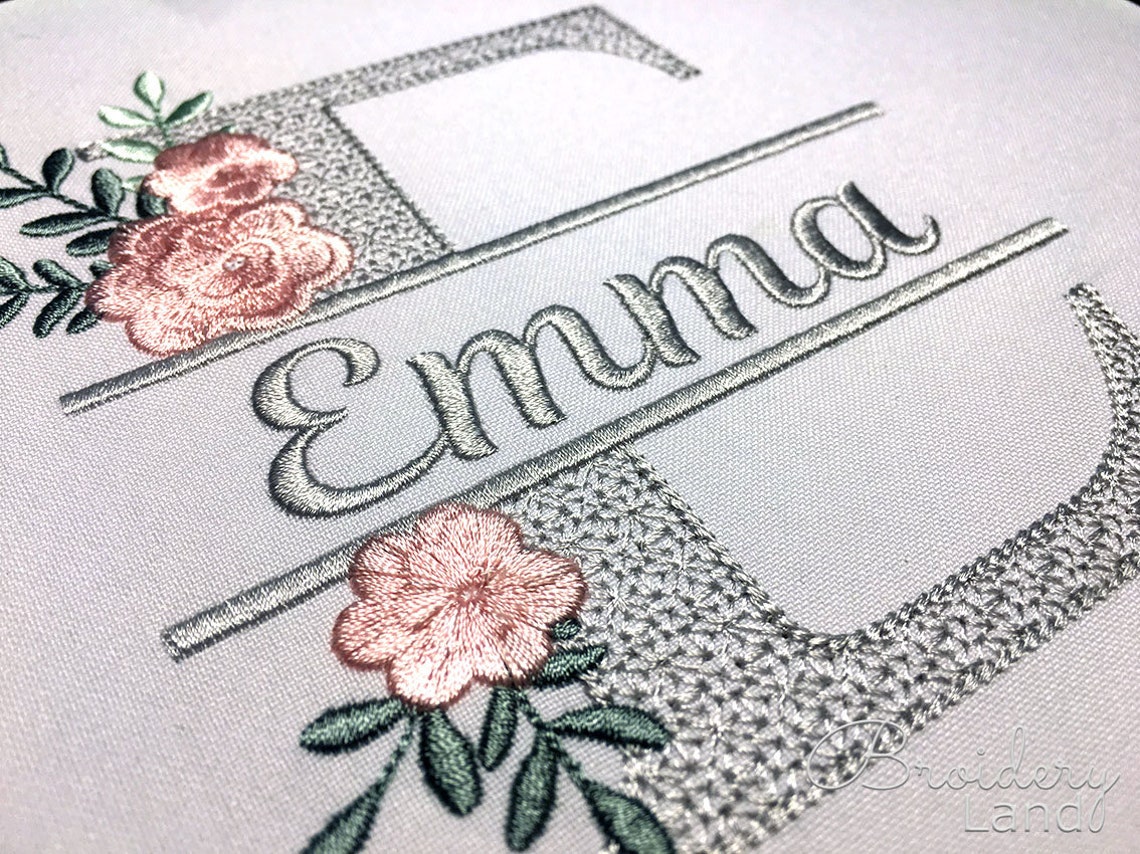 A-Z Split Flower Beautiful Monogram Machine Embroidery - Etsy