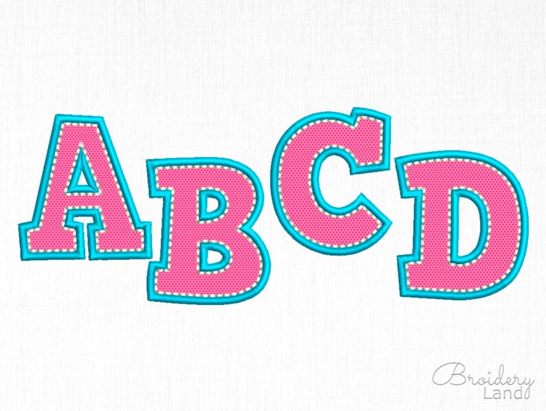 Applique Embroidery Font With Hand Stitch Outlines Alphabet for Kids 4 ...