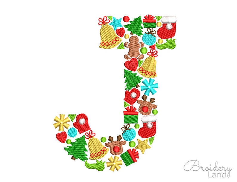 Christmas Letter J Machine Embroidery Design New Year Monogram - Etsy