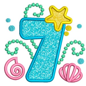 Mermaid Number 7 Applique Machine Embroidery Design Monogram for Girls ...
