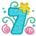 Mermaid Number 7 Applique Machine Embroidery Design Monogram for Girls ...