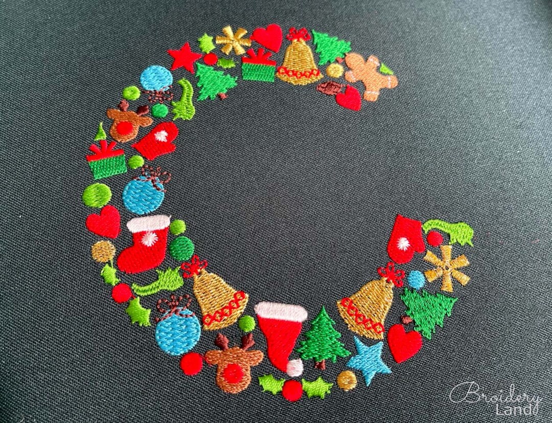 Christmas Letter C Machine Embroidery Design New Year Monogram 4 Sizes ...