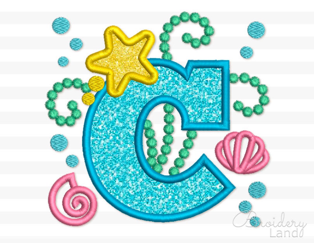 Mermaid Letter C Applique Machine Embroidery Design Monogram for Girls ...