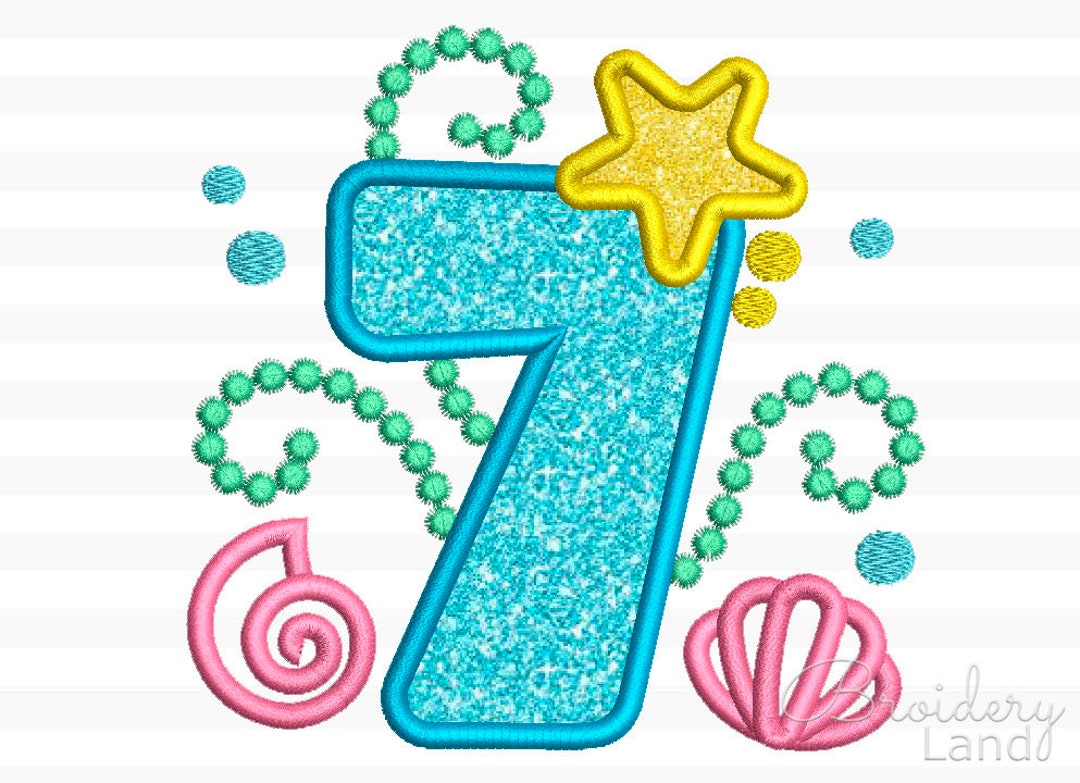 Mermaid Number 7 Applique Machine Embroidery Design Monogram for Girls ...