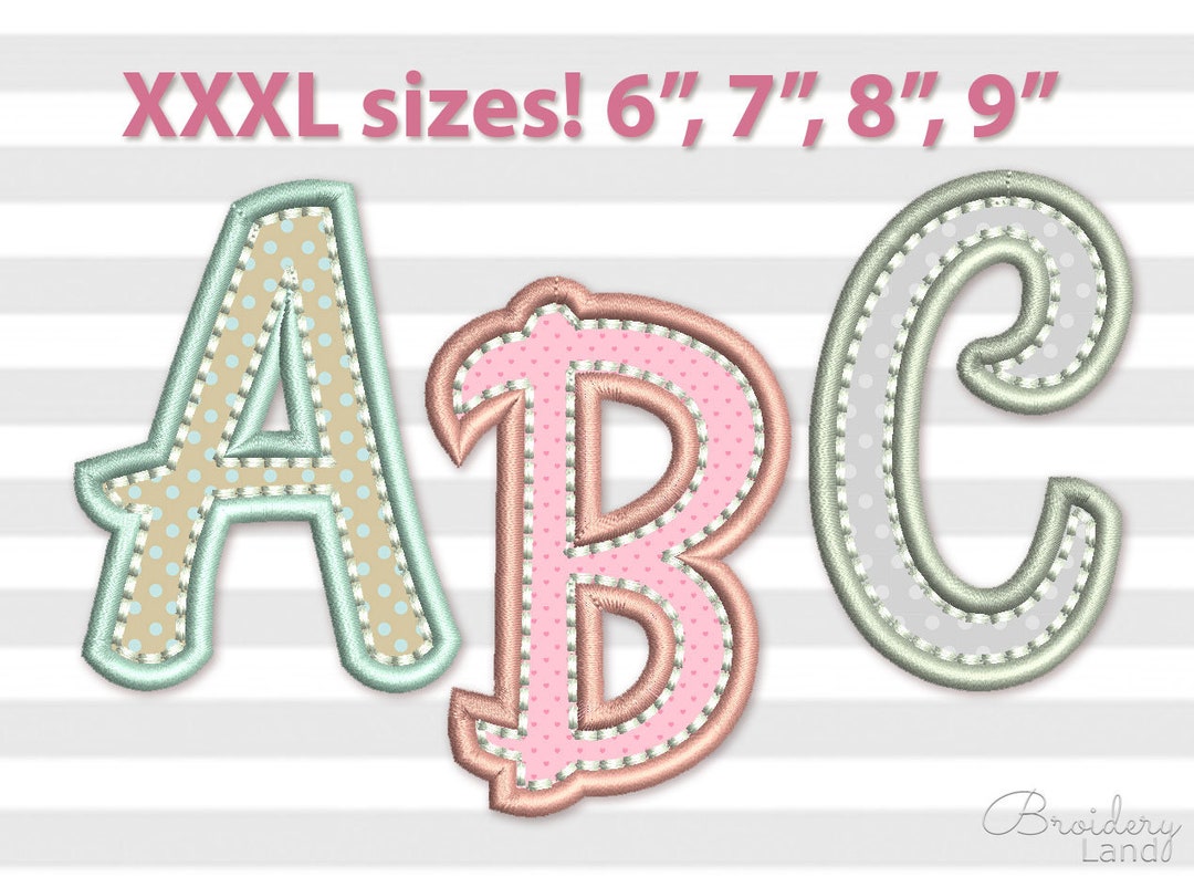 Applique Embroidery Font With Hand Stitch Outlines Alphabet for Kids 4 ...