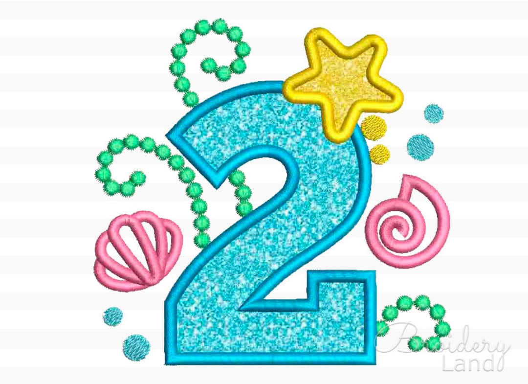 Mermaid Number 2 Applique Machine Embroidery Design Monogram for Girls ...