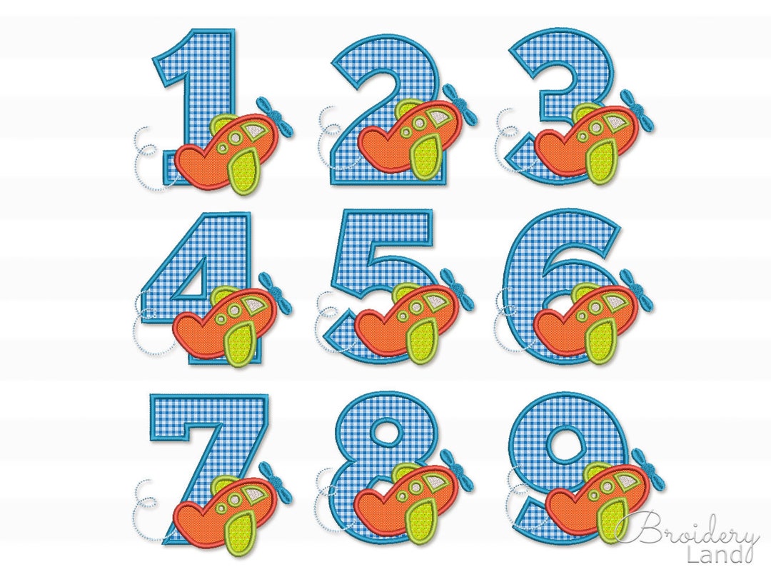 Airplane Number Set Applique Machine Embroidery Designs for ...