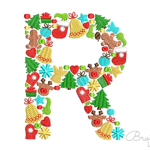 Christmas Letter R Machine Embroidery Design New Year Monogram 4 Sizes ...