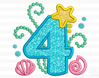 Mermaid Number 5 Applique Machine Embroidery Design Monogram for Girls ...